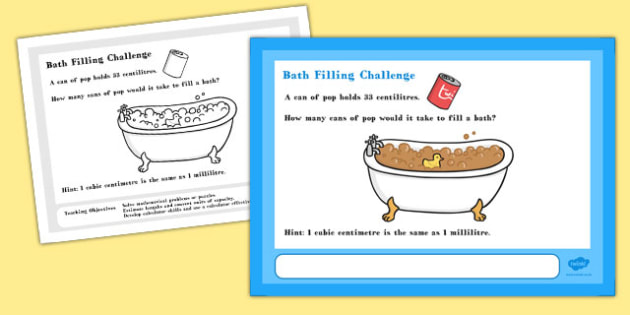 Filling Bath Maths Challenge A4 Display Posters