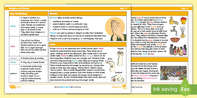 RE Knowledge Organiser Religion and Rituals Y1