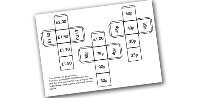 Money Dice Net - money dice, money cube, money cube net, cube net with