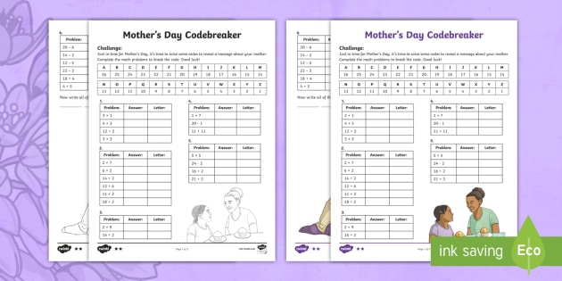 Mother's Day Math Multiplication and Division Codebreaker Activity