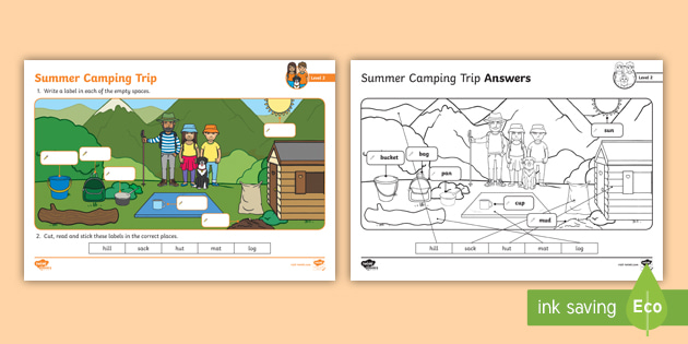 Phonics Level 2 Summer Camping Picture Worksheet Trip