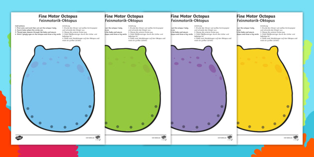 Fine Motor Octopus Worksheet English/German - EAl, German, Fine Motor ...
