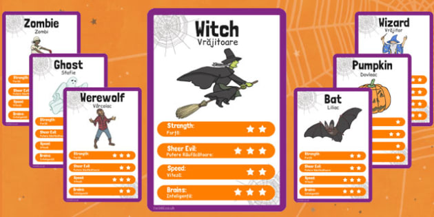 Halloween Character Card Game Romanian Translation