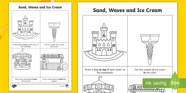 Sand. Waves and Ice Cream Spatial Awareness Worksheet / Worksheet