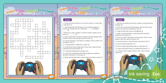Video Game-Themed Crossword (Ages 7 - 11) (teacher made)