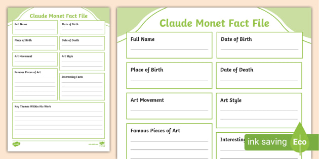 Claude Monet Fact File Template (Teacher-Made)