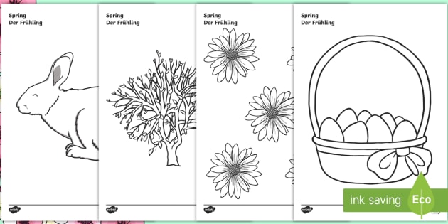 Spring Colouring Pages English/German - EAL, German, Spring