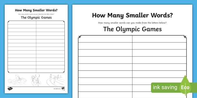 How Many Smaller Words? Olympics Worksheet (teacher made)