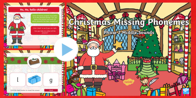 Christmas Missing Phonemes - Phase 2 Middle Sounds PowerPoint
