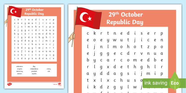 Turkey Republic Day Word Search (teacher made)