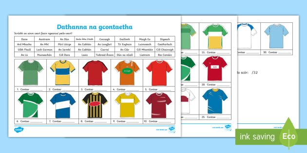 GAA County Jersey Colours Activity Sheet Gaeilge - GAA, County, Colours