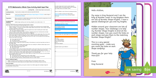 EYFS Maths: Number Shape Knights Counting Quest Whole Class Adult Input ...