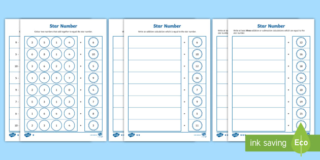 Star Numbers Addition and Subtraction Calculation Differentiated Worksheets