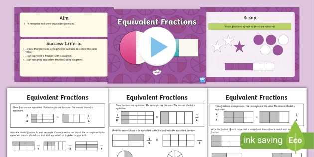 Equivalent Fractions Year 3 PowerPoint with Worksheets