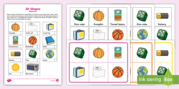 3D Shapes Bingo Game (teacher made)