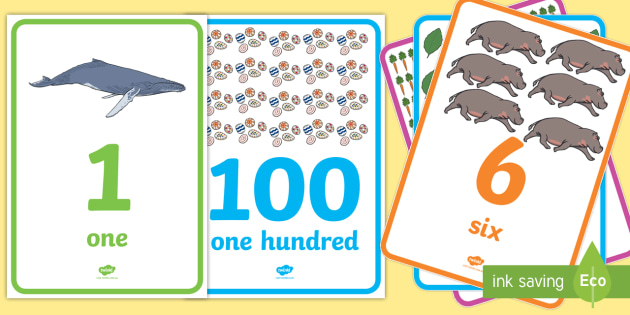 Number and Word Posters 0 to 100 with Images Display Posters