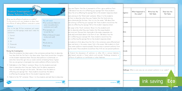 How Does Water Pollution Effect Wildlife? Lab Science Experiment