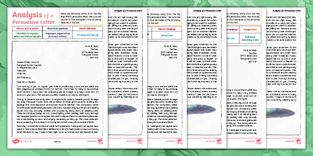 Recognising Features of a Persuasive Letter Worksheets