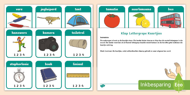Klap Lettergrepe Kaartjies (teacher made)