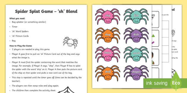 Spider Splat 'sh' Game (teacher made)