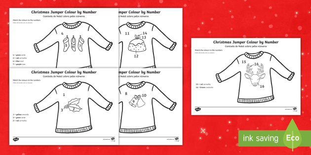 Christmas Jumper Colour by Number English/Portuguese