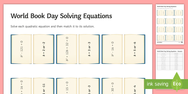 Maths World Book Day: Equations Matching Pairs Differentiated Worksheets