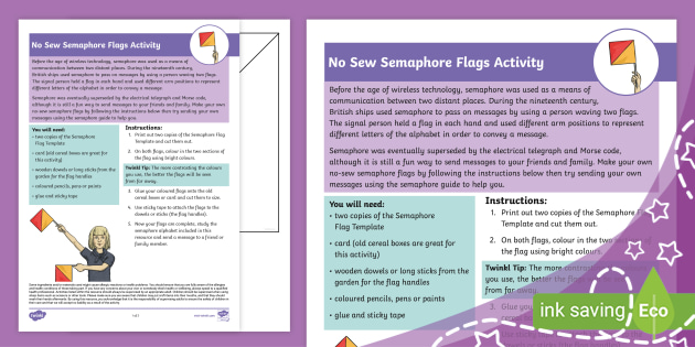 No Sew Semaphore Flags Activity (Ages 7 - 11) (teacher made)