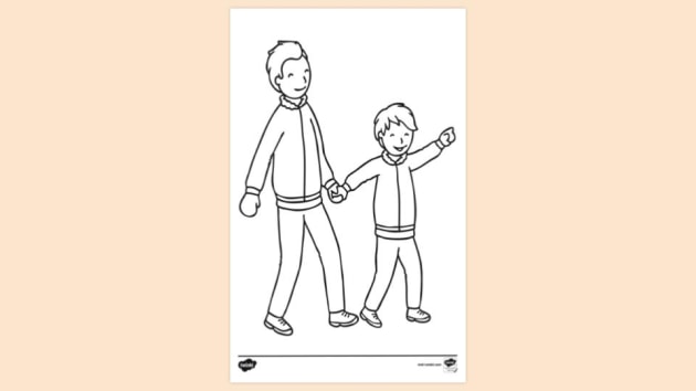 FREE! - Boy Walking Holding Dads Hand Colouring | Colouring Sheets