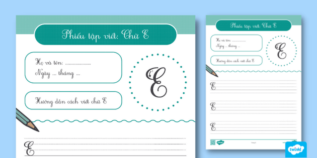 Phiếu tập viết chữ E (teacher made)
