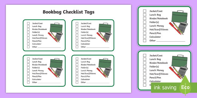 Book Bag Checklist Signs and Labels (teacher made)