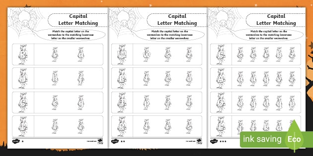 Halloween Themed Capital Letter Matching Worksheet - Halloween