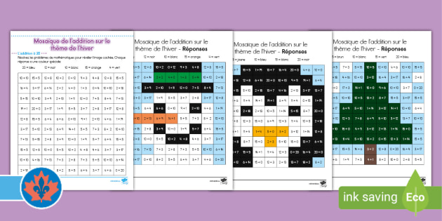 Winter Addition Mosaic Worksheets French (teacher made)