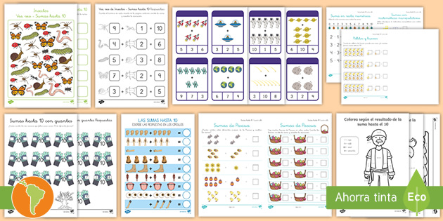 Paquete de recursos: Sumas hasta el 10 (teacher made)