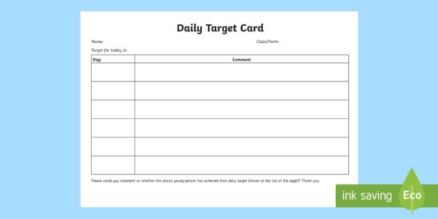 Daily Target Card Record (teacher made)