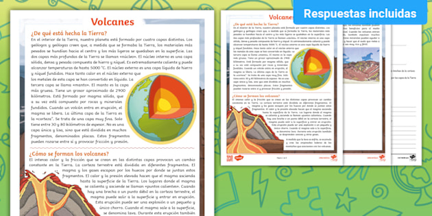 Hojas De Trabajo De Comprensión Lectora Sobre Volcanes