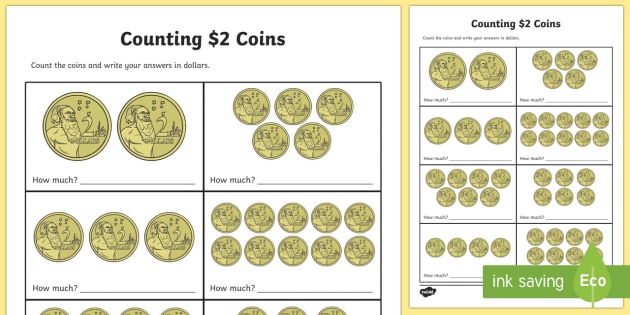 Counting $2 Coins Worksheet / Worksheet (teacher made)