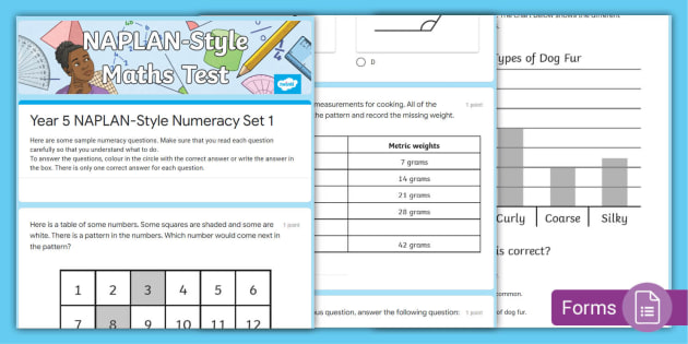NAPLAN-Style Year 5 Numeracy Questions Google Form - Set 1