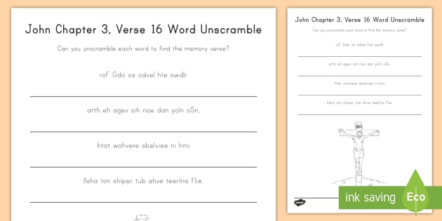 John 3:16 Word Unscramble (teacher made)
