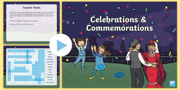 Celebrations and Commemorations Interactive Word Search