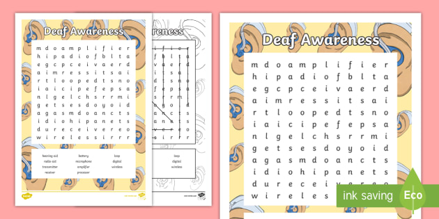 * NEW * Deaf Awareness Equipment Word Search - deaf awareness