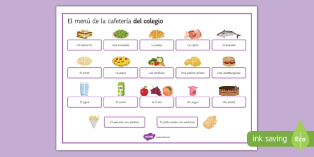 Food and Meals at the School Canteen Word Mat Spanish