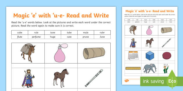 * NEW * Magic e with 'u-e' Read and Write Activity Sheet - Split