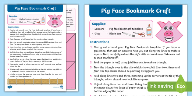 FREE! - Pig Face Bookmark Craft (teacher made)