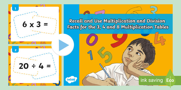Multiplication Division Facts for 3, 4, 8 Table PowerPoint Test