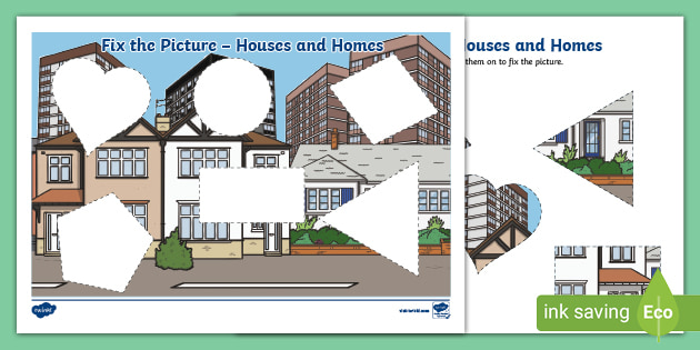 Fix the Picture – Houses and Homes Cutting Skills Worksheet