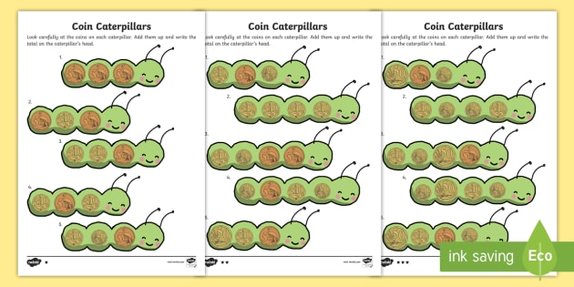 Coin Caterpillars Differentiated Worksheet / Worksheet