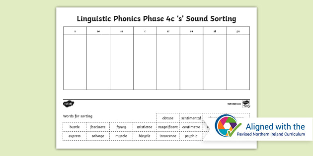 Linguistic Phonics Phase 4c 's' Sound Sorting Worksheet