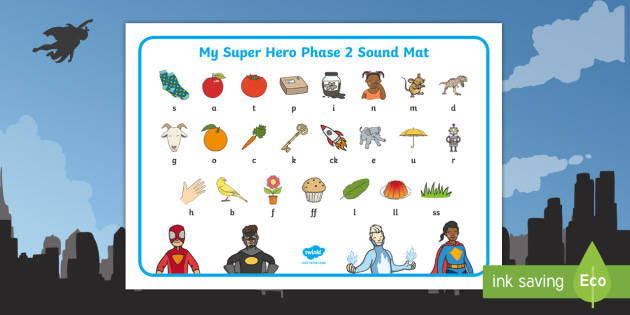 Superhero Themed Phase 2 Sound Mat (teacher made)