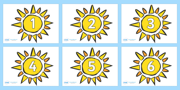 Numbers 0-50 on The Sun (teacher made)