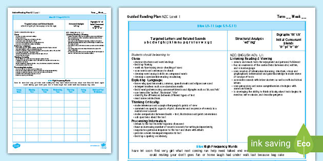 New Zealand Blue Guided Reading Weekly Plan (teacher made)